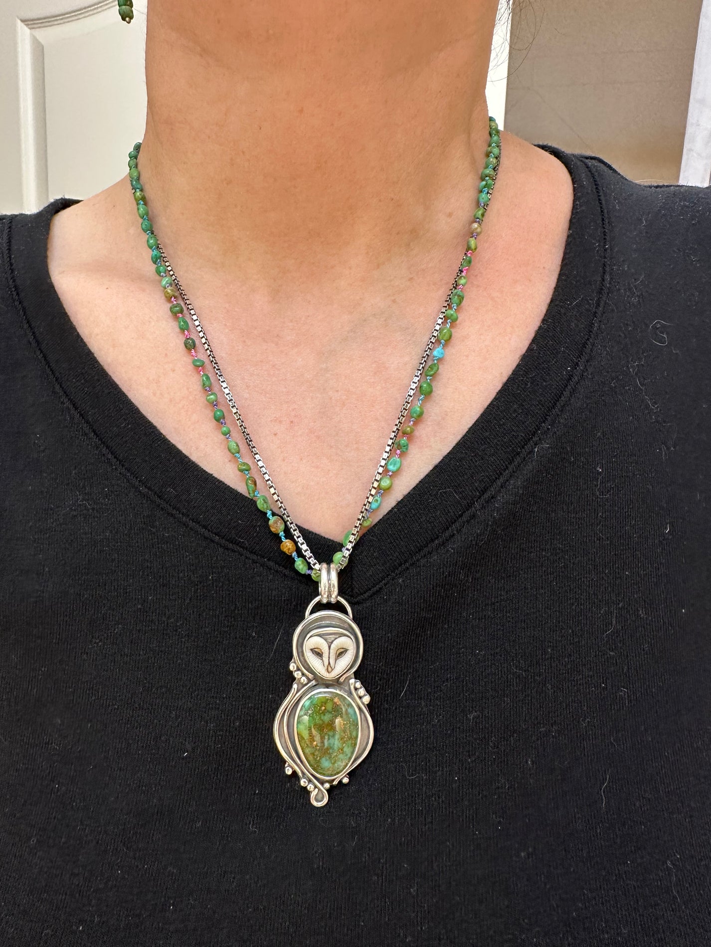 Catalina Turquoise + Laura Mears Owl Face Pendant – Silver Muse